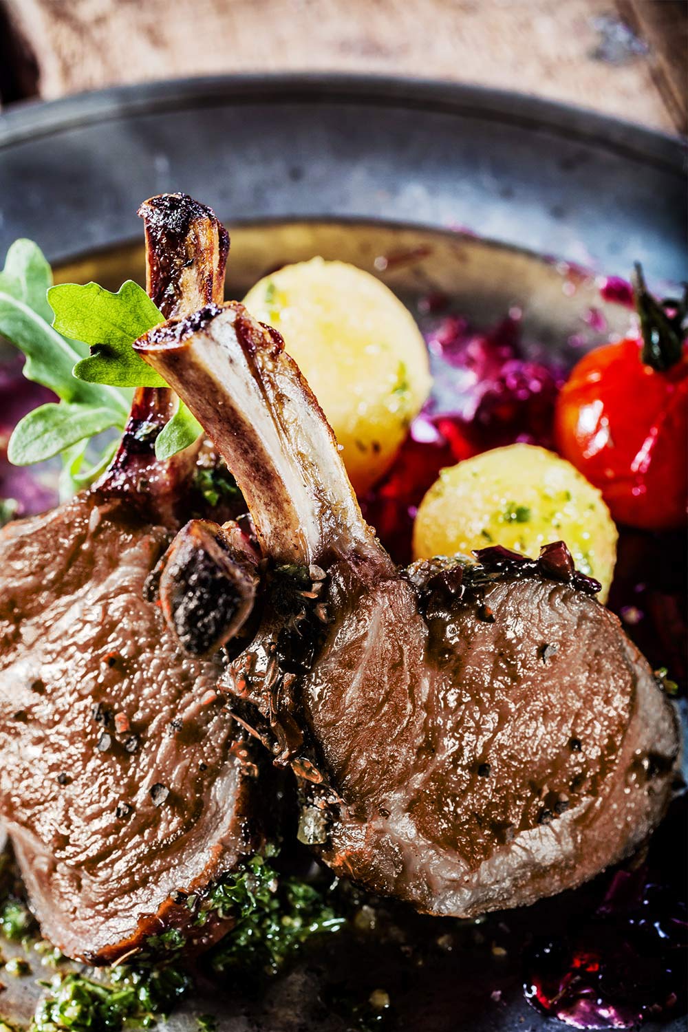 Sweet Mustard Glaze with Lamb Cutlets & Chargrilled Vegetables